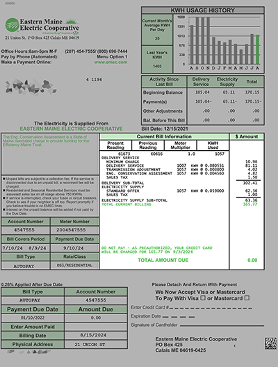 Line Items on Your Bill | Eastern Maine Electric Cooperative